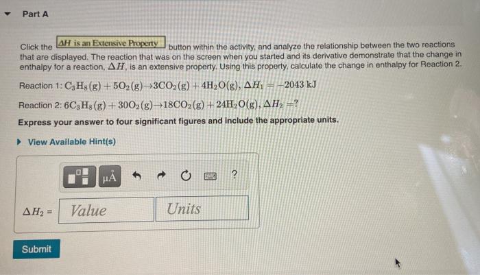 Solved Part A Click the AH is an Extensive Property button | Chegg.com