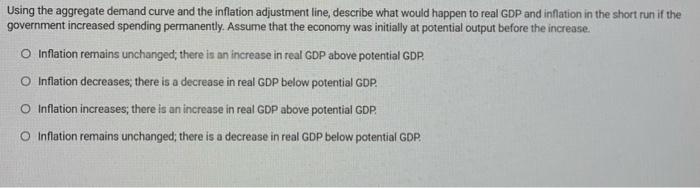 Solved Using the aggregate demand curve and the inflation | Chegg.com