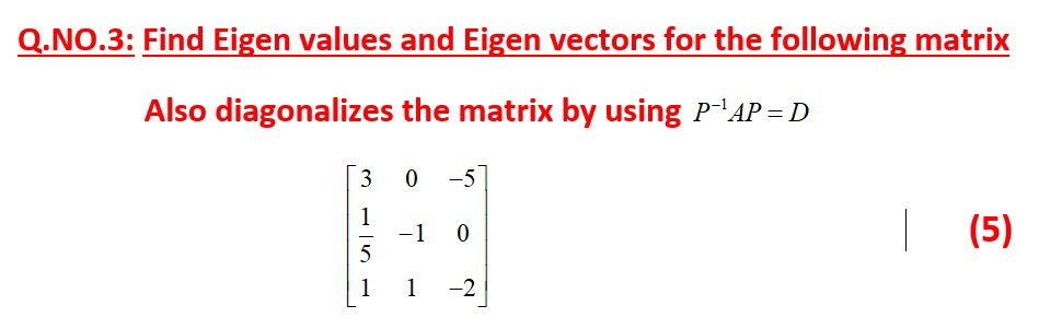 Solved Q.NO.3: Find Eigen values and Eigen vectors for the | Chegg.com