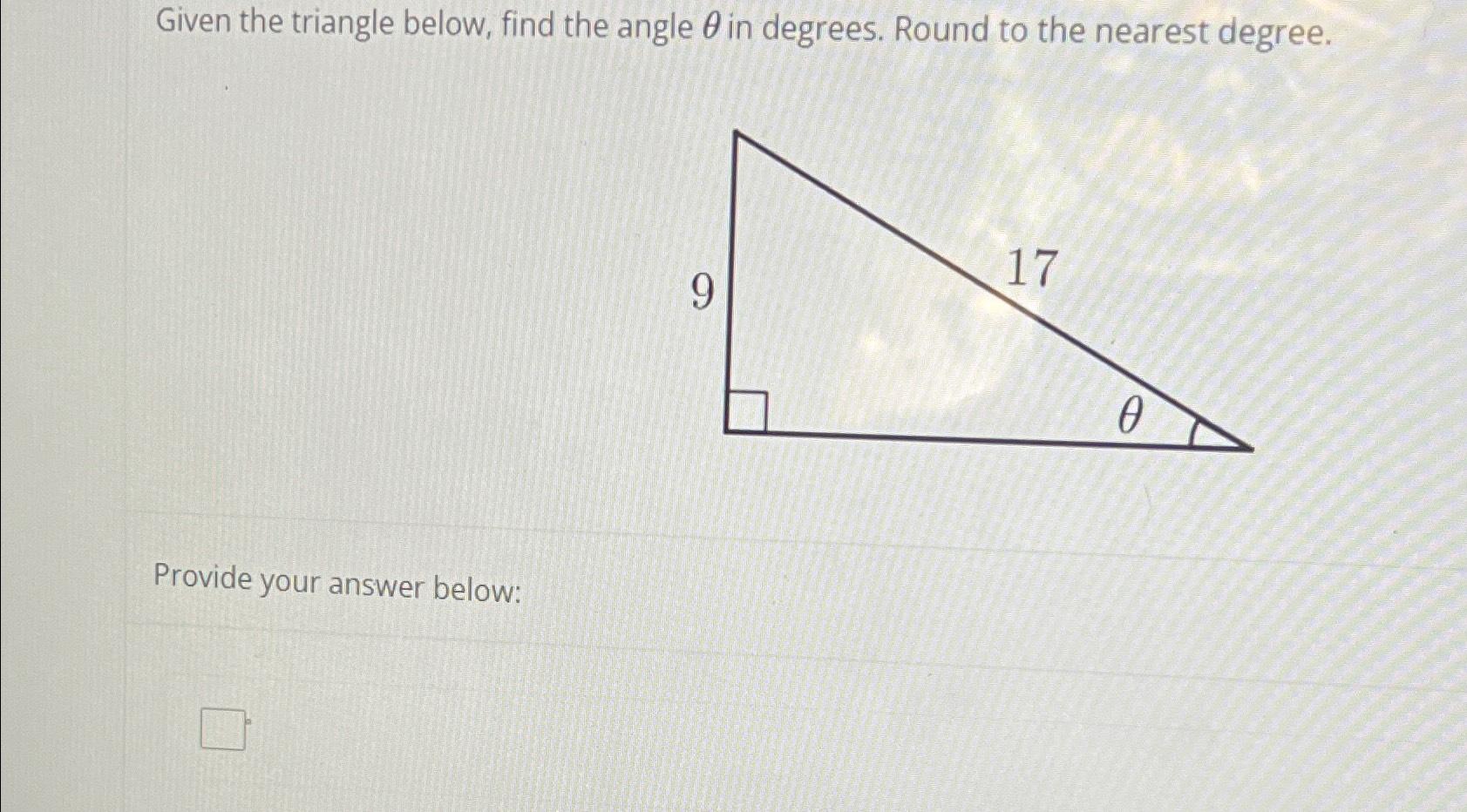 Solved Given the triangle below, find the angle θ ﻿in | Chegg.com