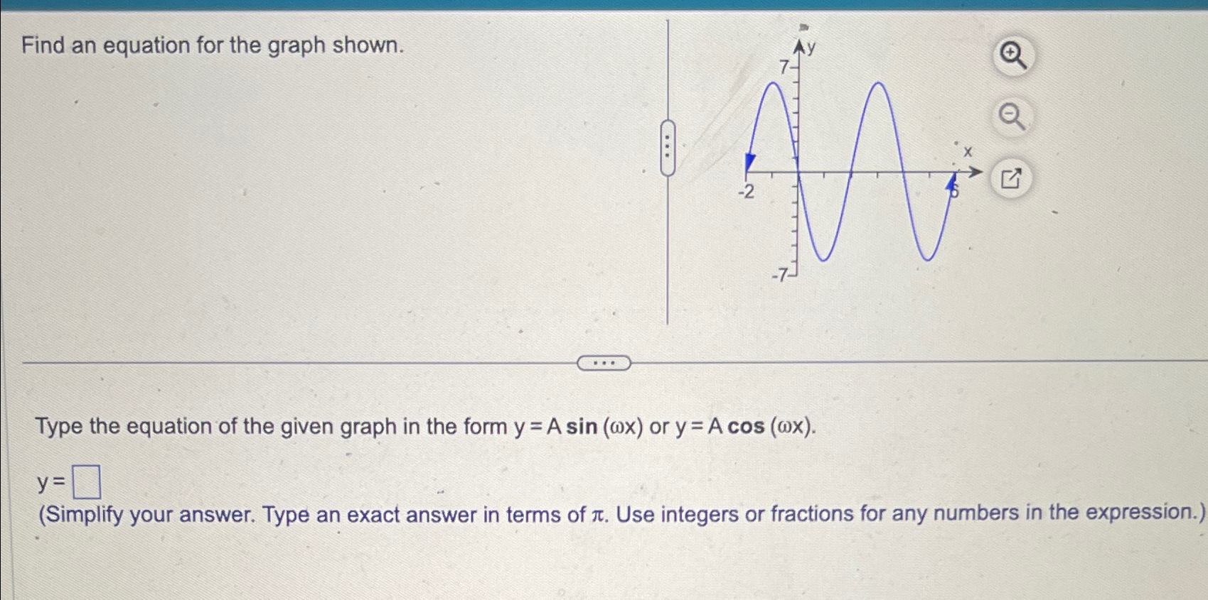 Solved Find an equation for the graph shown.Type the | Chegg.com