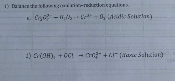 Solved 1) Balance the following oxidation-reduction | Chegg.com
