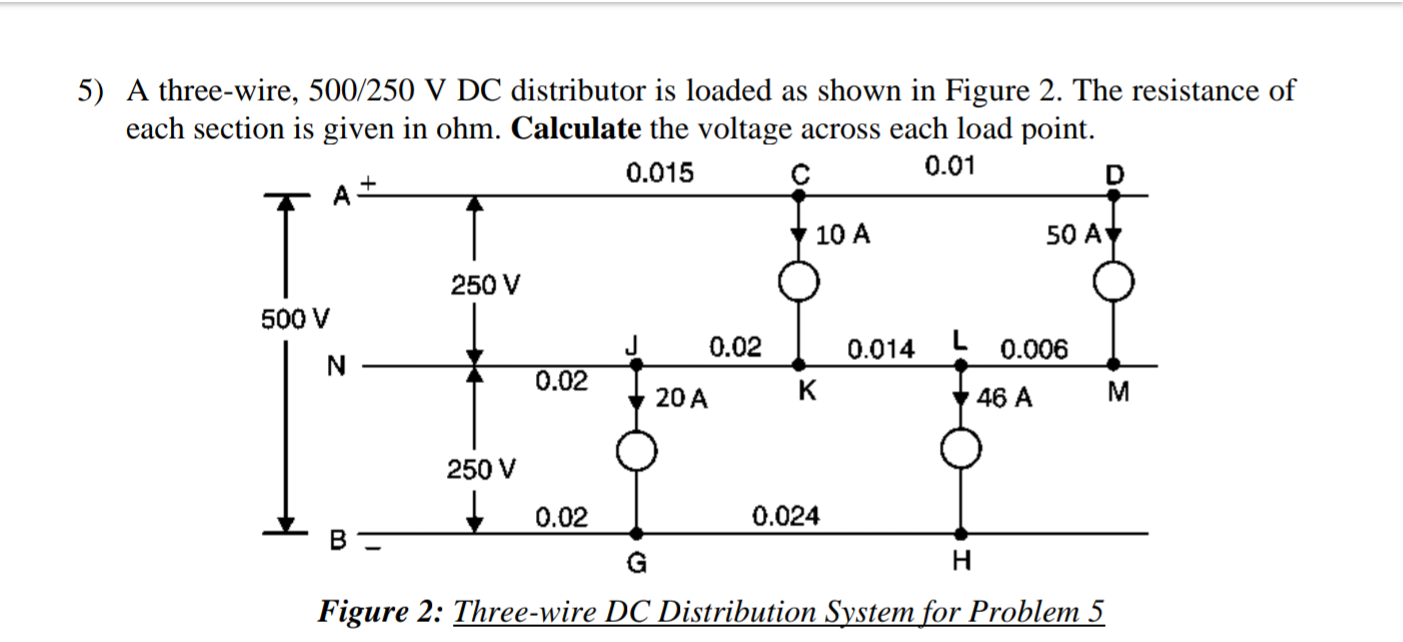 Solved 5) A three-wire, 500/250 V DC distributor is loaded | Chegg.com