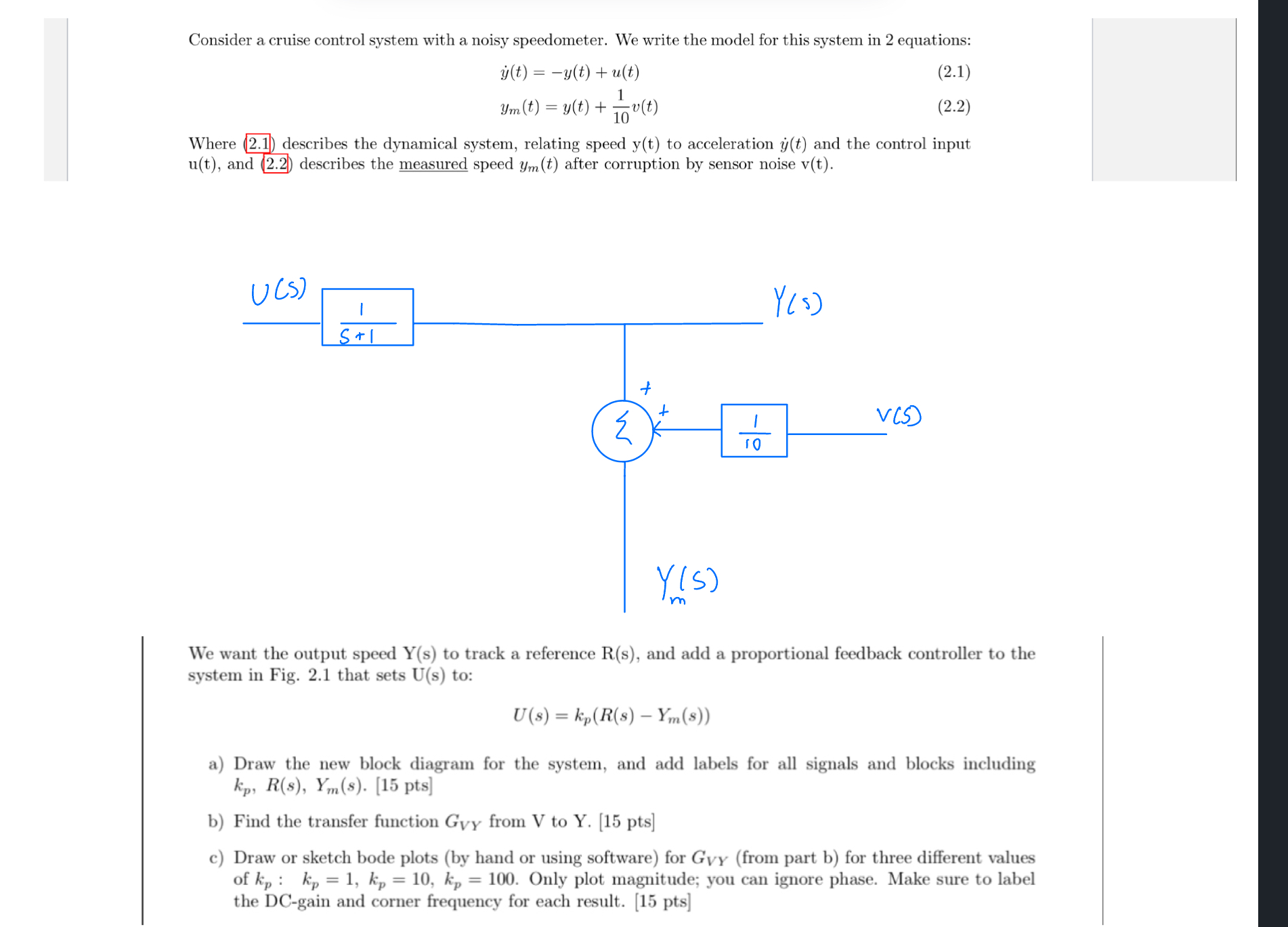 Solved Consider a cruise control system with a noisy | Chegg.com