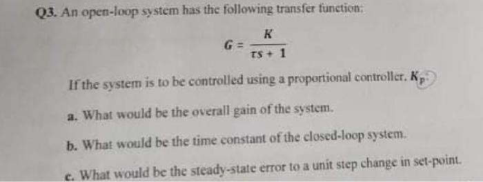 Solved Q3. An open-loop system has the following transfer | Chegg.com