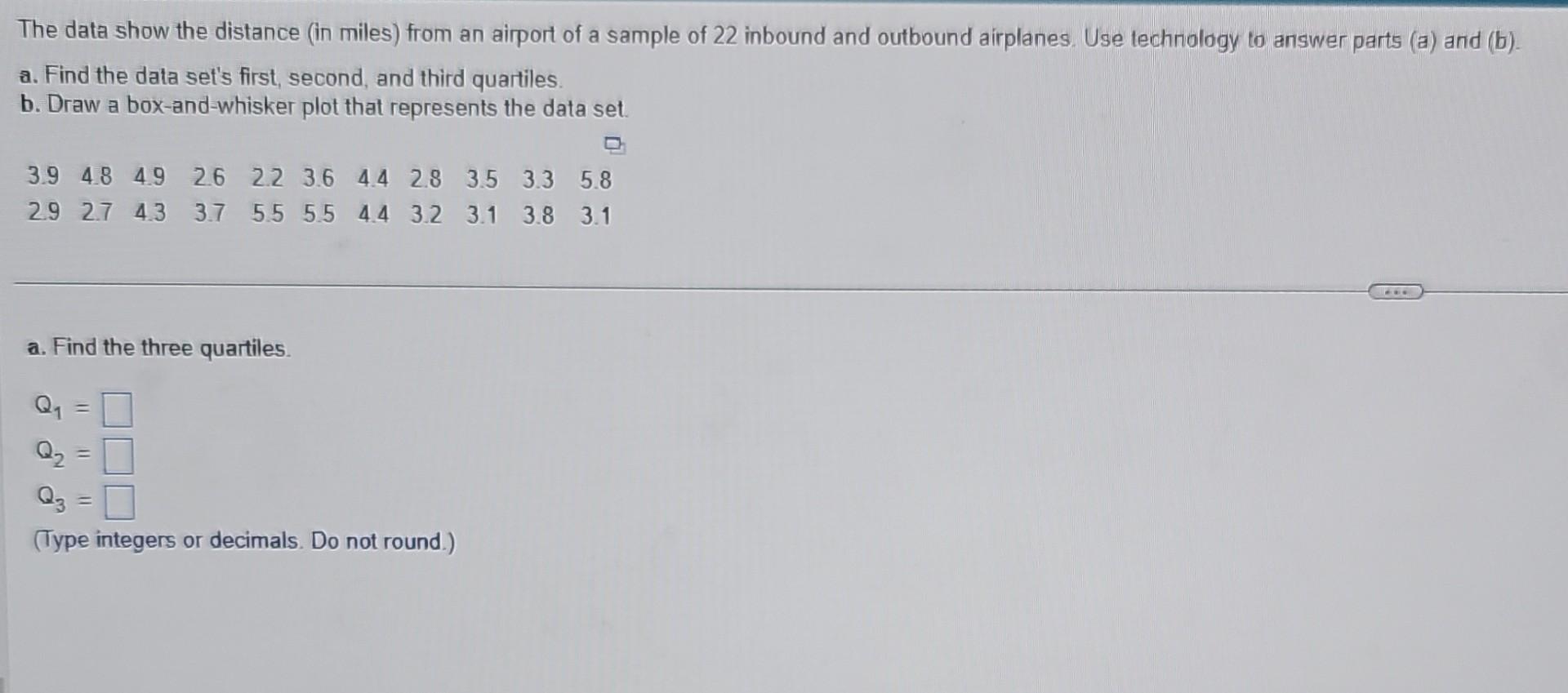 Solved The data show the distance (in miles) from an airport | Chegg.com