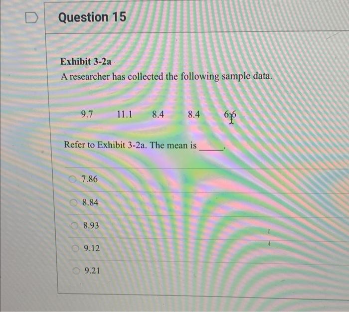 Solved Question 15 Exhibit 3-2a A researcher has collected | Chegg.com