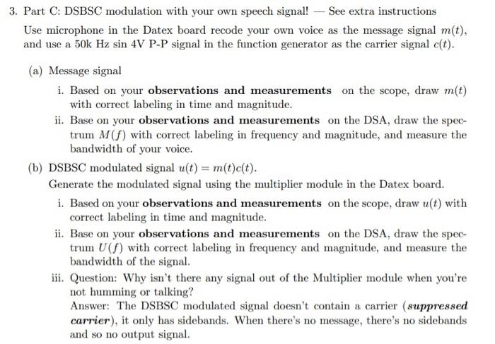 Part C: DSBSC modulation with your own speech signal! | Chegg.com