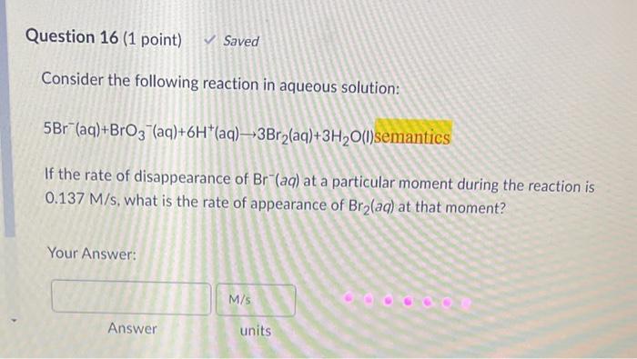 Solved Consider the following reaction in aqueous solution: | Chegg.com