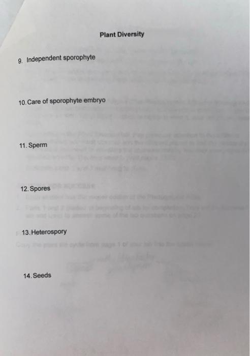 Solved Plant Diversity Use the descriptions to help you | Chegg.com