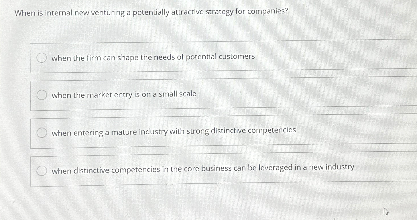 Solved When is internal new venturing a potentially | Chegg.com