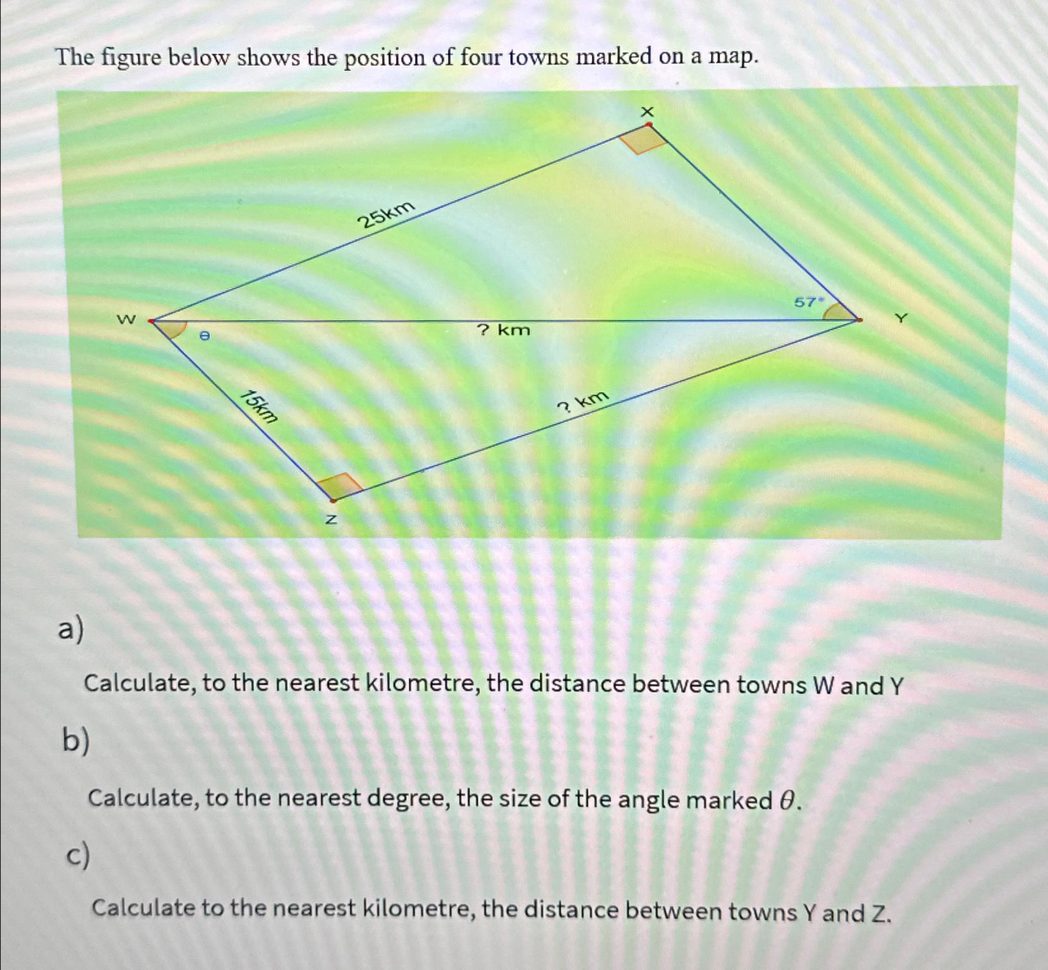 Solved The figure below shows the position of four towns | Chegg.com
