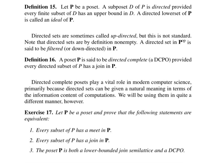Definition 15. Let P be a poset. A subposet D of P is | Chegg.com