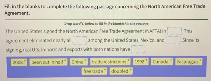 Solved Fill in the blanks to complete the following passage | Chegg.com