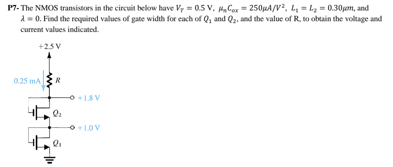 Solved P7- The NMOS transistors in the circuit below have | Chegg.com