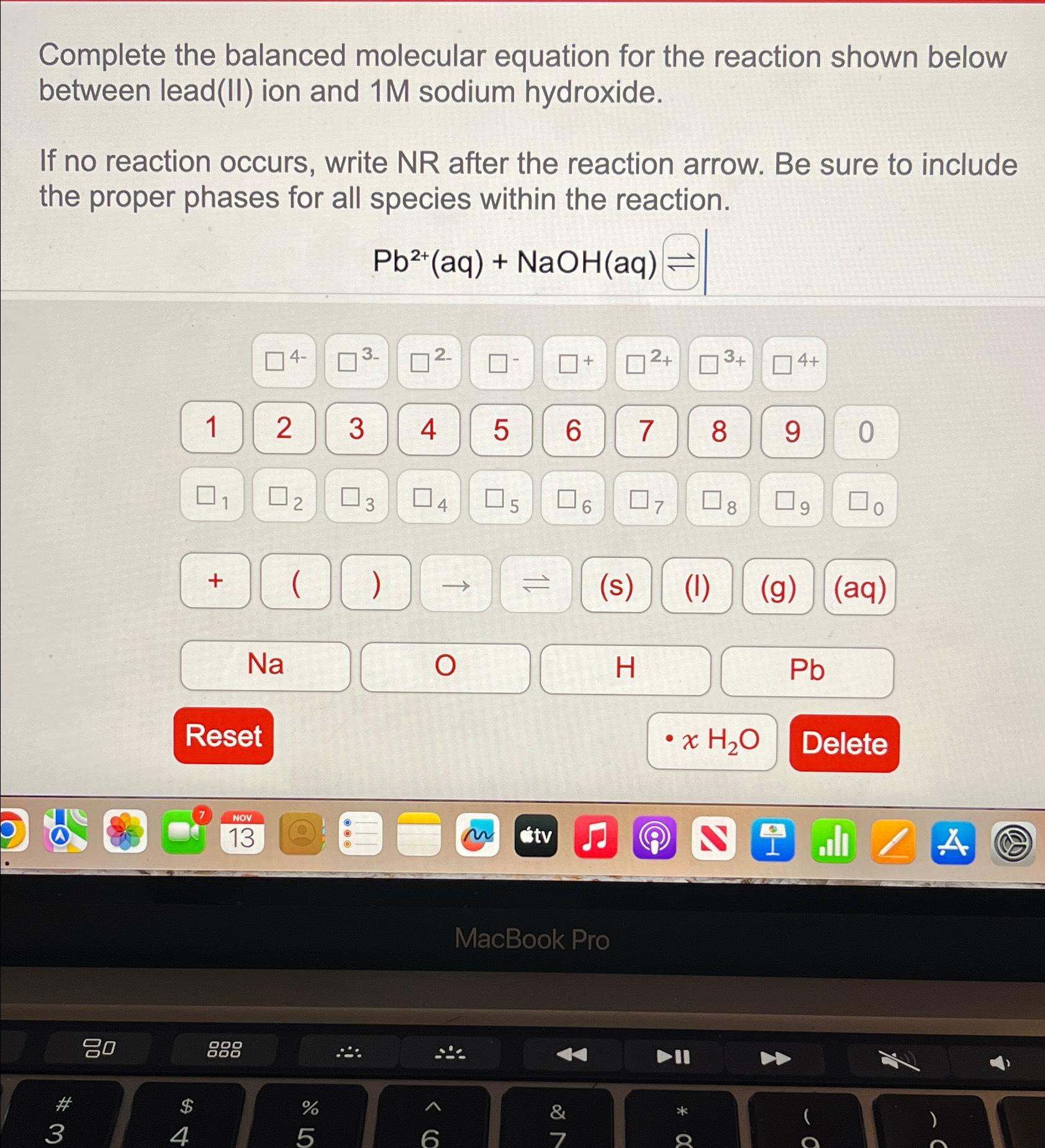 Solved Complete the balanced molecular equation for the | Chegg.com