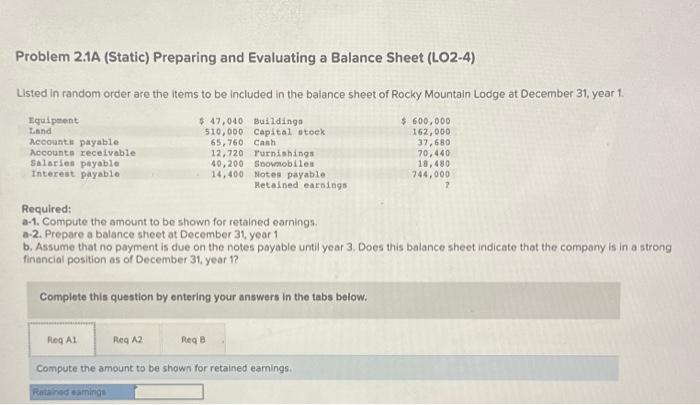 Solved Problem 2.1A (Static) Preparing and Evaluating a | Chegg.com