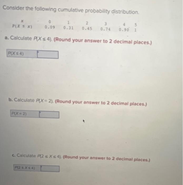 Solved Consider the following cumulative probability | Chegg.com