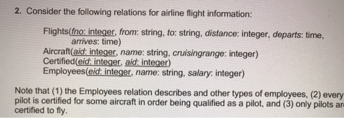 Solved 2. Consider the following relations for airline | Chegg.com