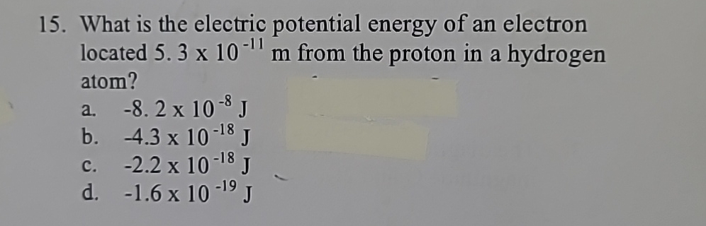 Solved What is the electric potential energy of an electron | Chegg.com