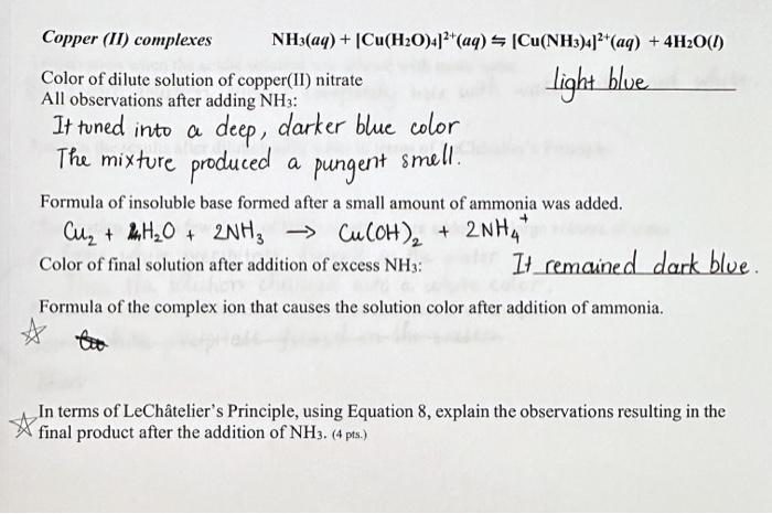 Solved Cu2+(aq)+4H2O(l)⇋[Cu(H2O)4]2+(aq) Eq. 7 | Chegg.com