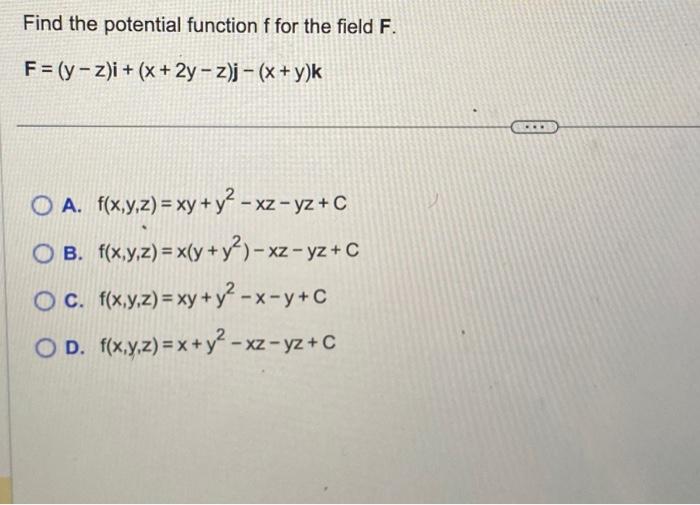Solved Find the potential function f for the field F. | Chegg.com