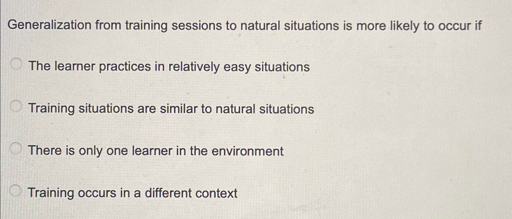 Solved Generalization from training sessions to natural | Chegg.com