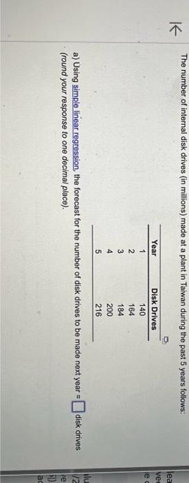 Solved a) Using simple linear regression, the forecast for | Chegg.com
