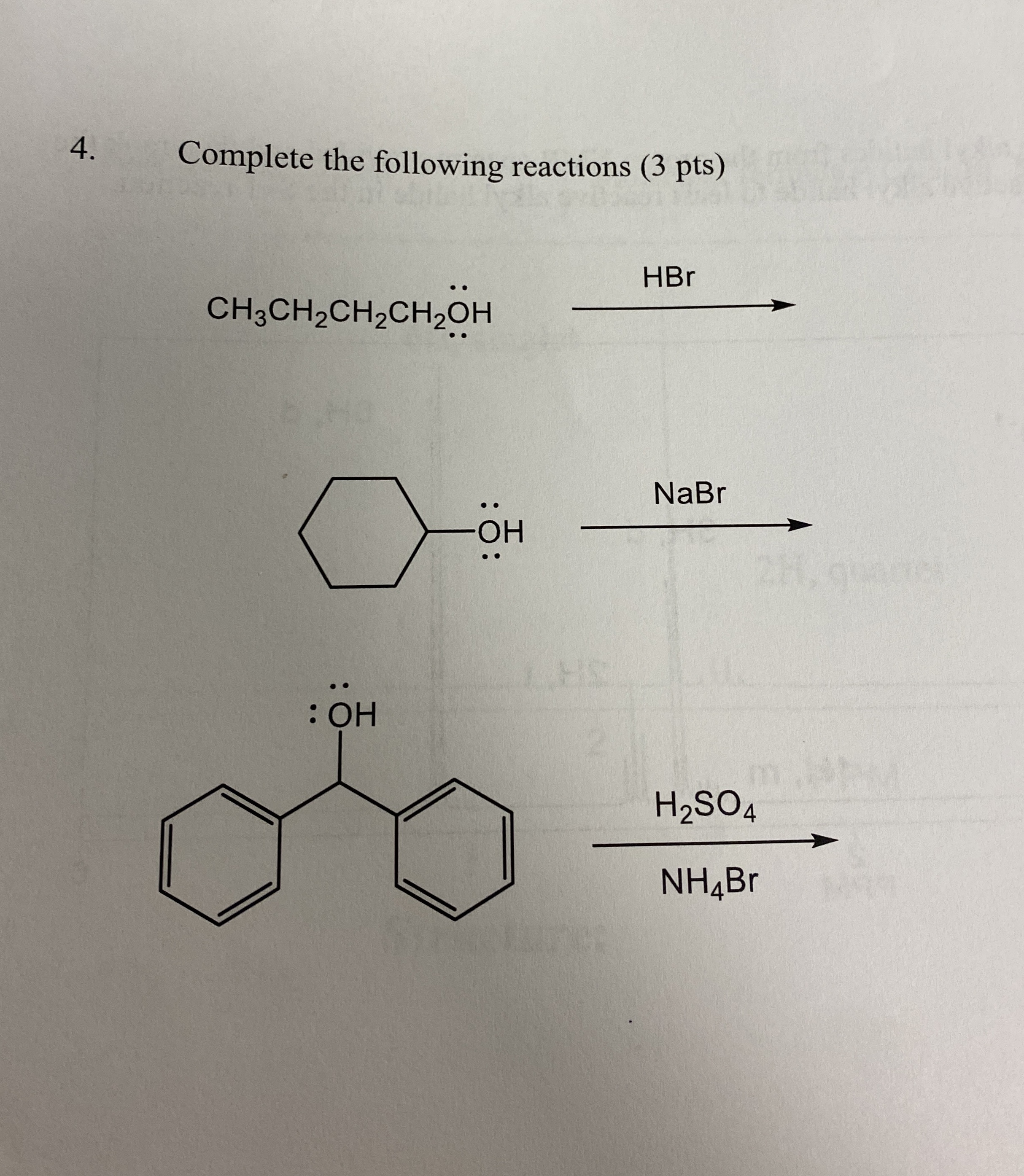 Solved Complete the following reactions ( 3 ﻿pts | Chegg.com