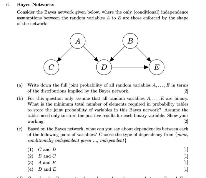 6. Bayes Networks Consider the Bayes network given | Chegg.com