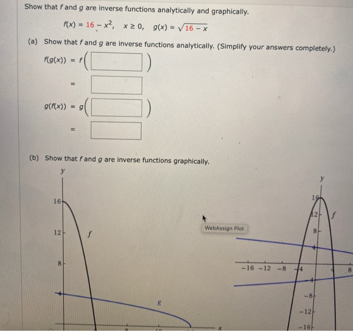 Solved Show that fand g are inverse functions analytically | Chegg.com