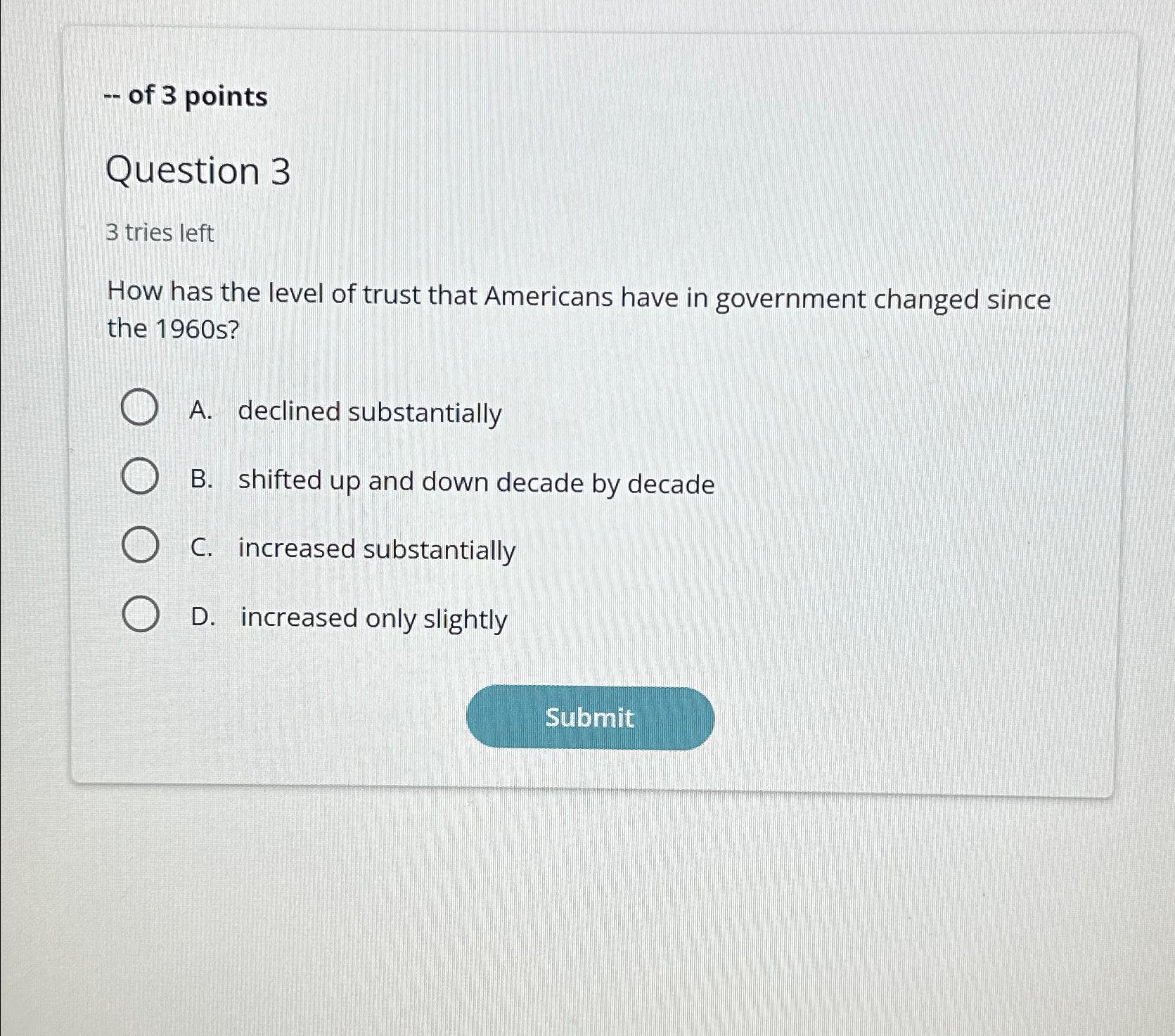 Solved of 3 ﻿pointsQuestion 33 ﻿tries leftHow has the level | Chegg.com