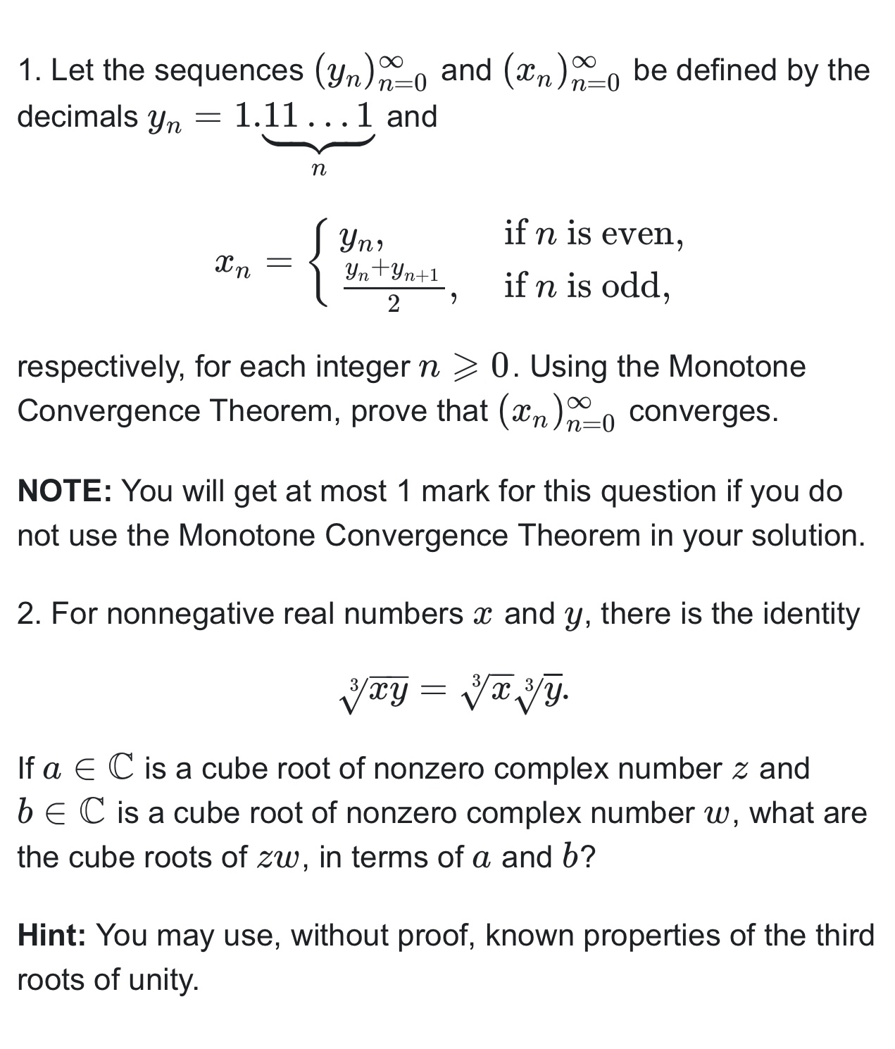 Solved Let the sequences (yn)n=0∞ ﻿and (xn)n=0∞ ﻿be defined | Chegg.com