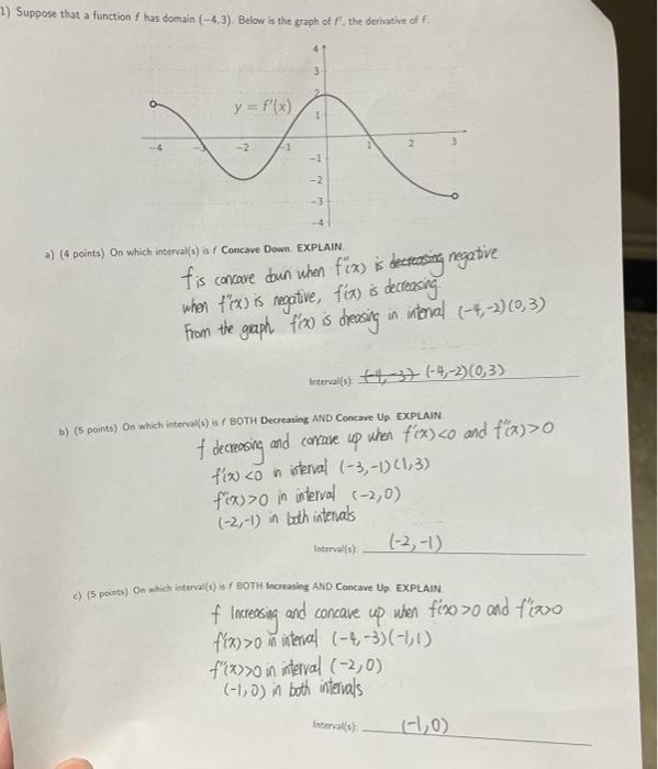 Solved 1) Suppose that a function f has domain (−4,3) Below | Chegg.com