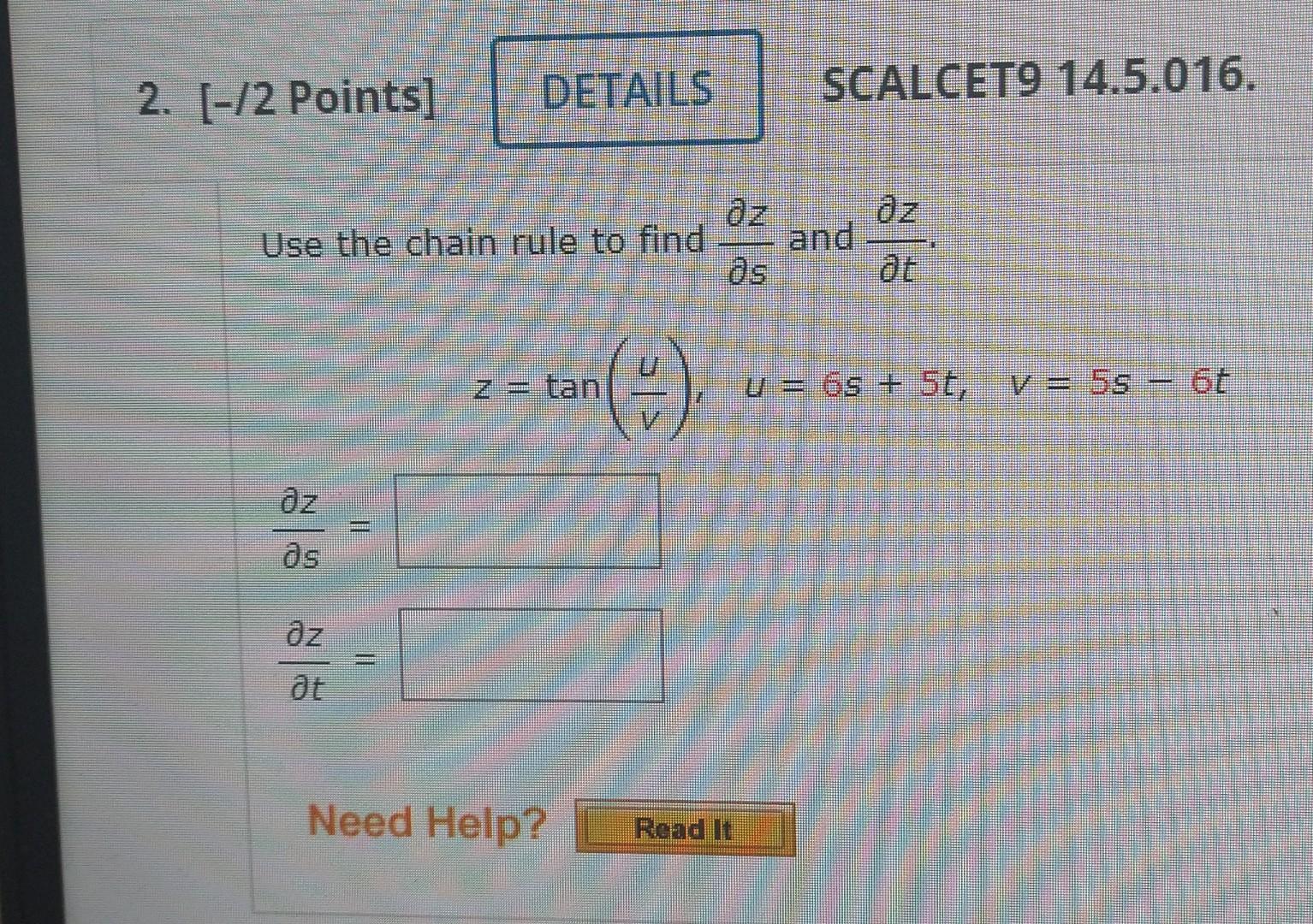Solved SCALCET9 14.5.016. Use the chain rule to find ∂s∂z | Chegg.com