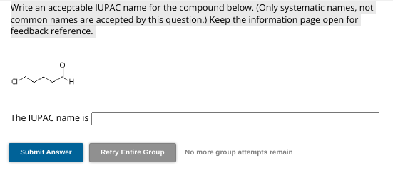 Solved Write an acceptable IUPAC name for the compound | Chegg.com
