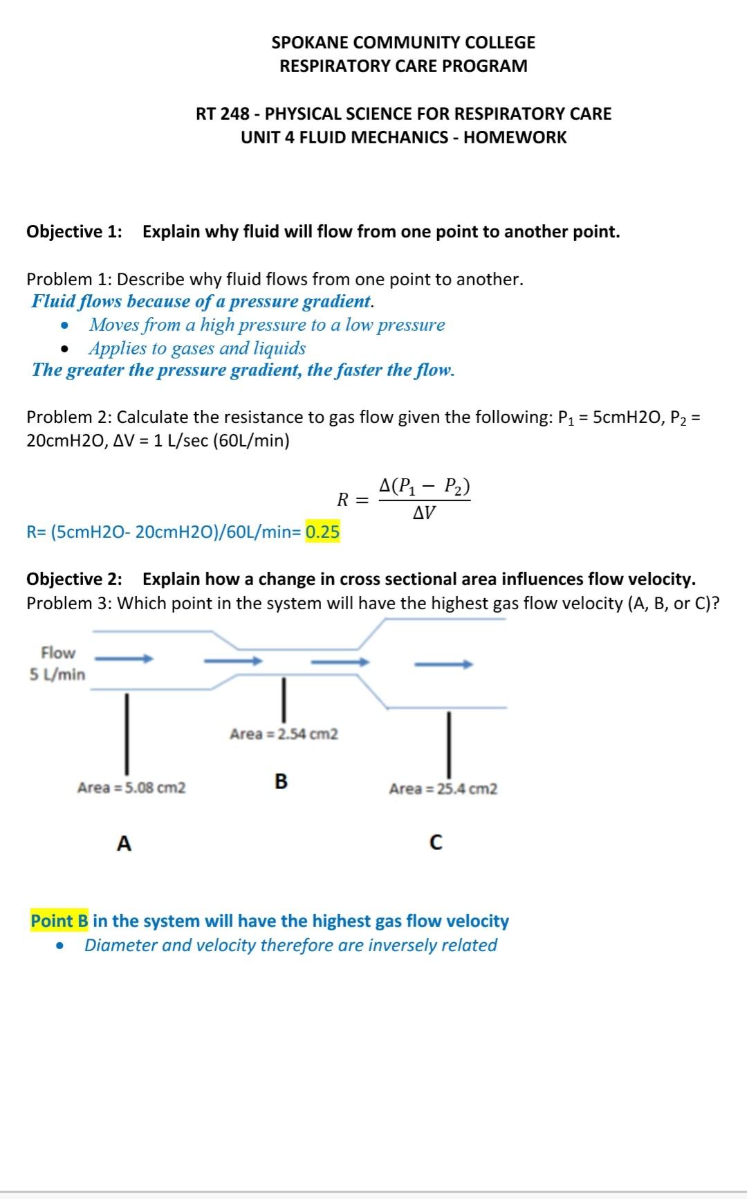 Solved SPOKANE COMMUNITY COLLEGE RESPIRATORY CARE PROGRAM RT | Chegg.com
