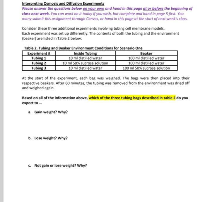 Solved Interpreting Osmosis and Diffusion Experiments Please | Chegg.com