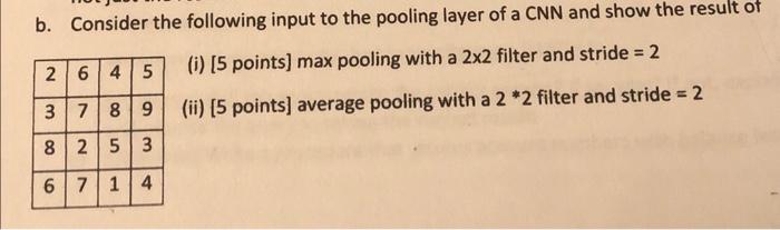 Solved b. Consider the following input to the pooling layer | Chegg.com