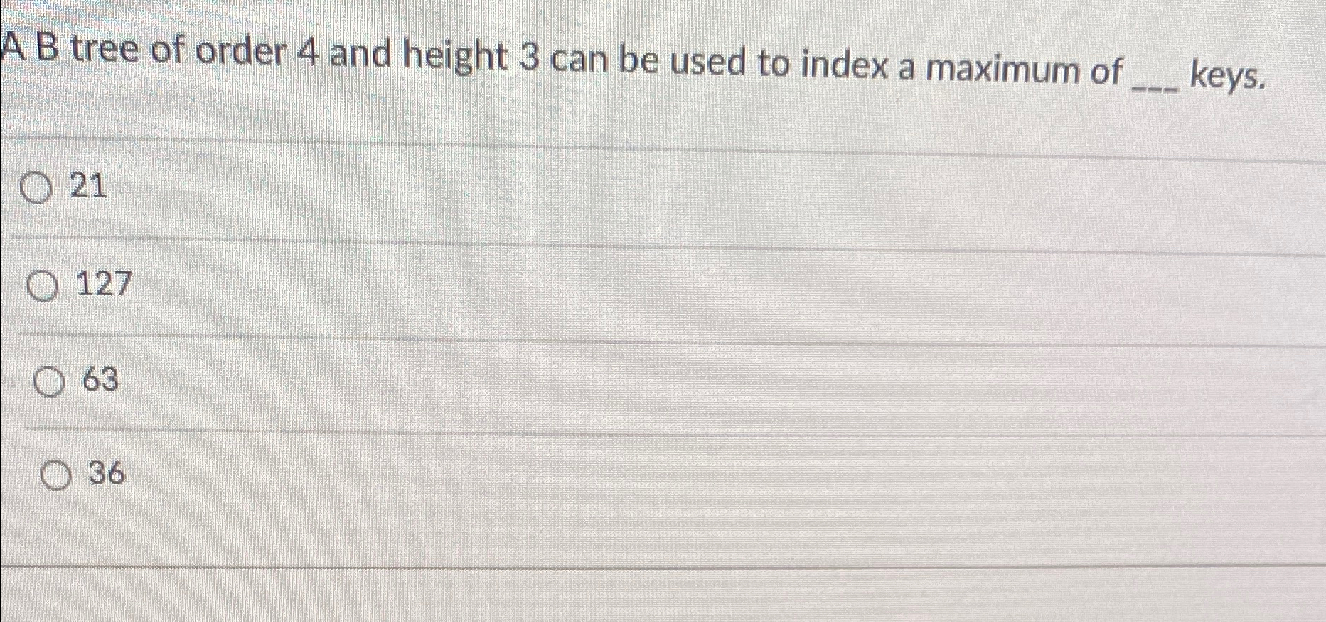 Solved A B tree of order 4 ﻿and height 3 ﻿can be used to | Chegg.com