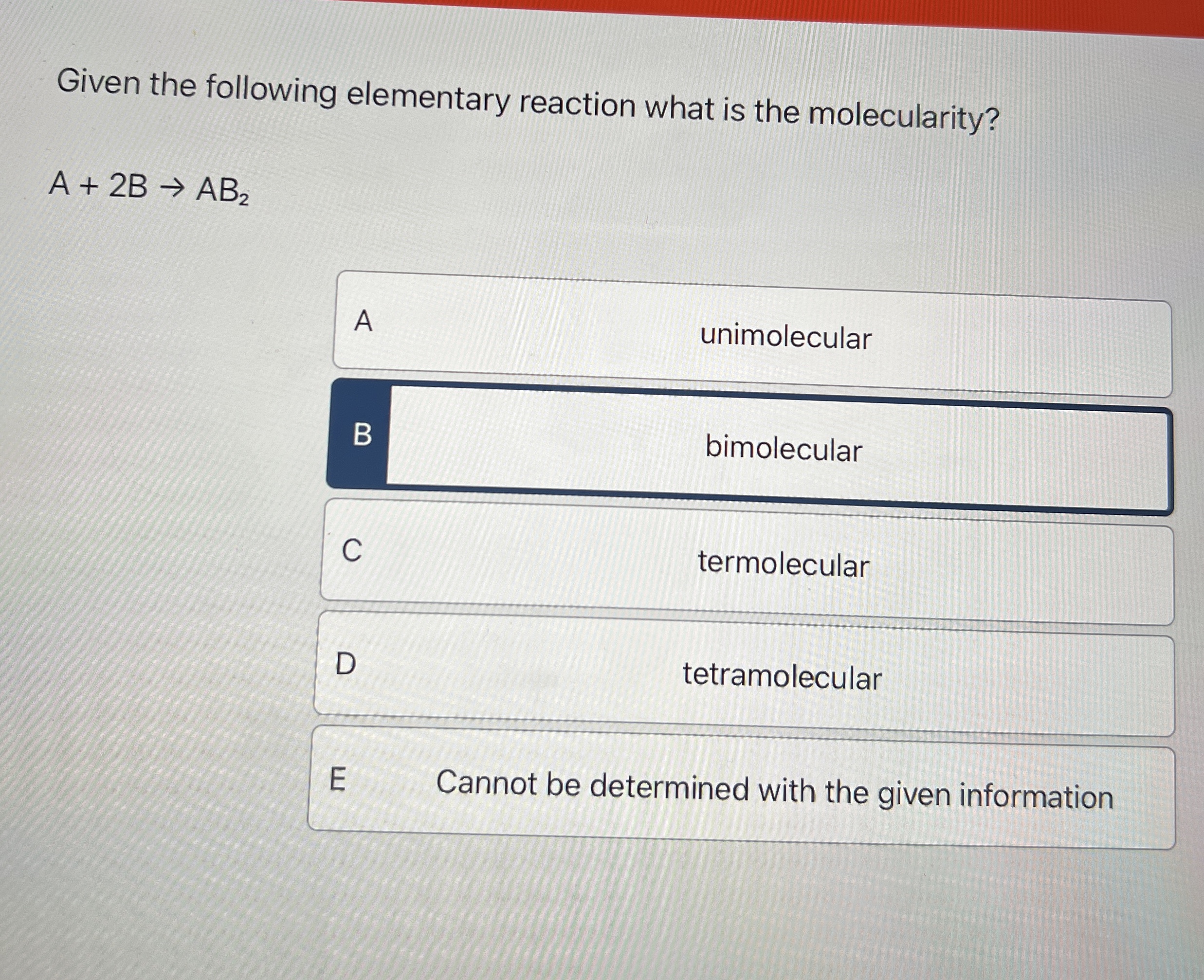 Solved Given the following elementary reaction what is the | Chegg.com