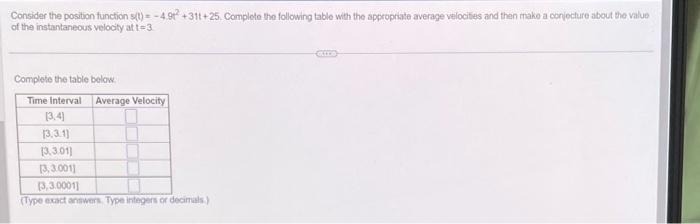 Solved Consider the position function s (1)=−4.9t2+31t+25. | Chegg.com