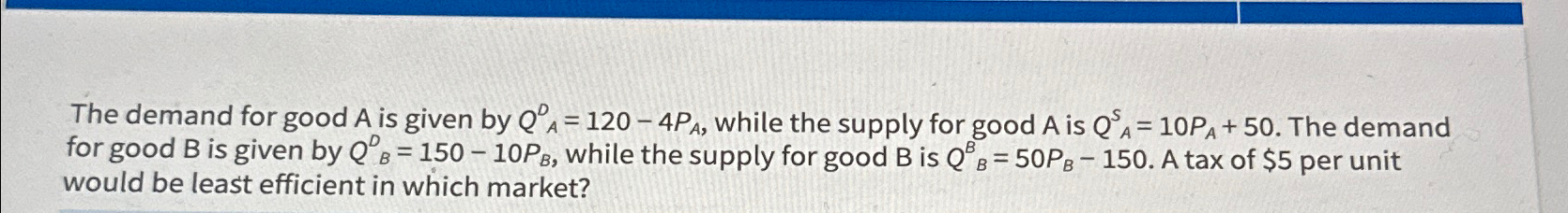 Solved The demand for good A ﻿is given by QAD=120-4PA, | Chegg.com
