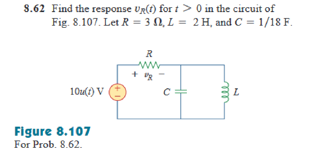 Solved 8.62 ﻿Find the response vR(t) ﻿for t>0 ﻿in the | Chegg.com