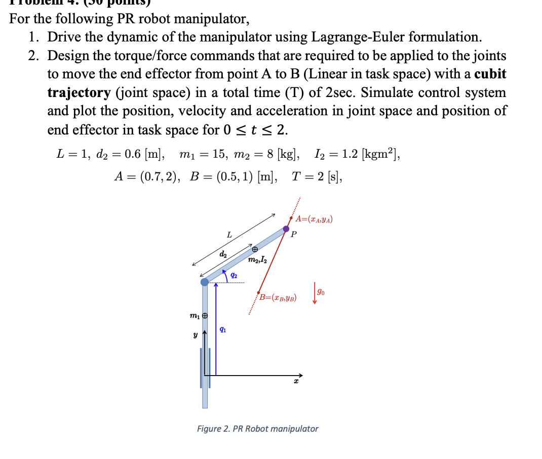 Solved For the following PR robot manipulator,Drive the | Chegg.com