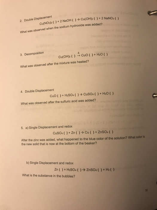 Solved Cu(NO3)2() +2 NaOH() → Cu(OH)2() +2 NaNO3() 2. Double | Chegg.com