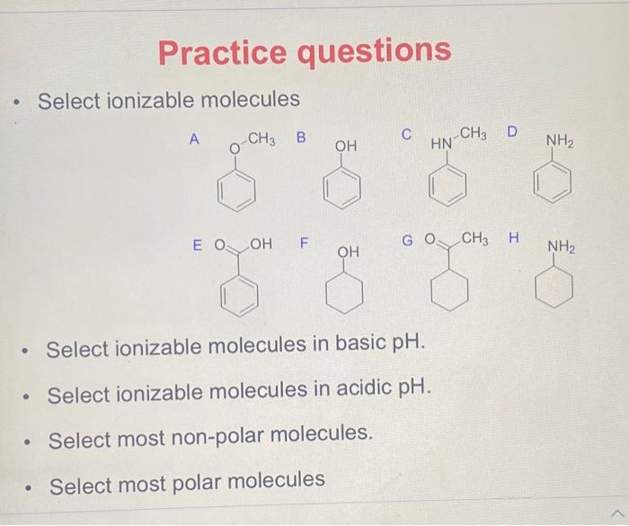 Solved Practice questions - Select ionizable molecules C F - | Chegg.com