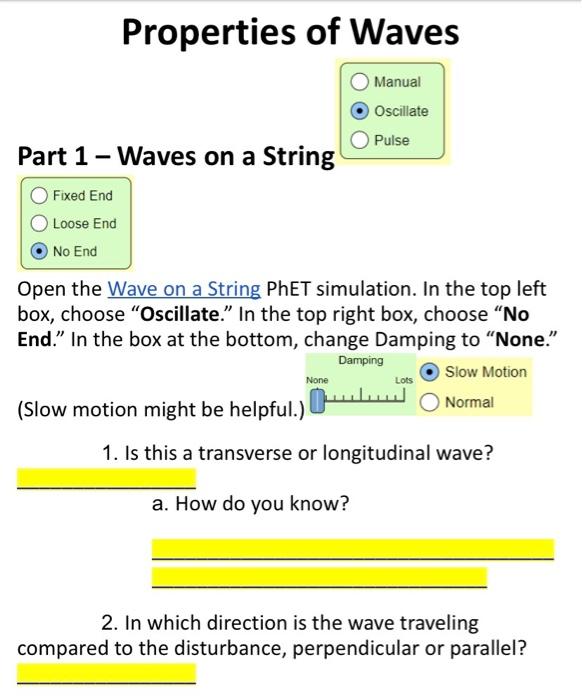 Solved Properties of Waves Open the Wave on a String PhET | Chegg.com
