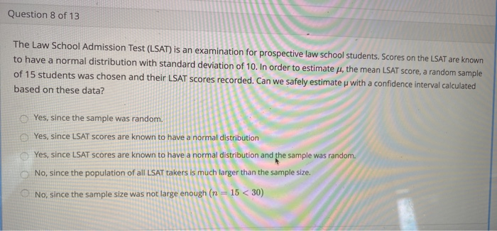 Solved Question 8 of 13 The Law School Admission Test (LSAT) | Chegg.com