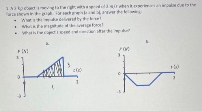 Solved 1. A 3 kg object is moving to the right with a speed | Chegg.com